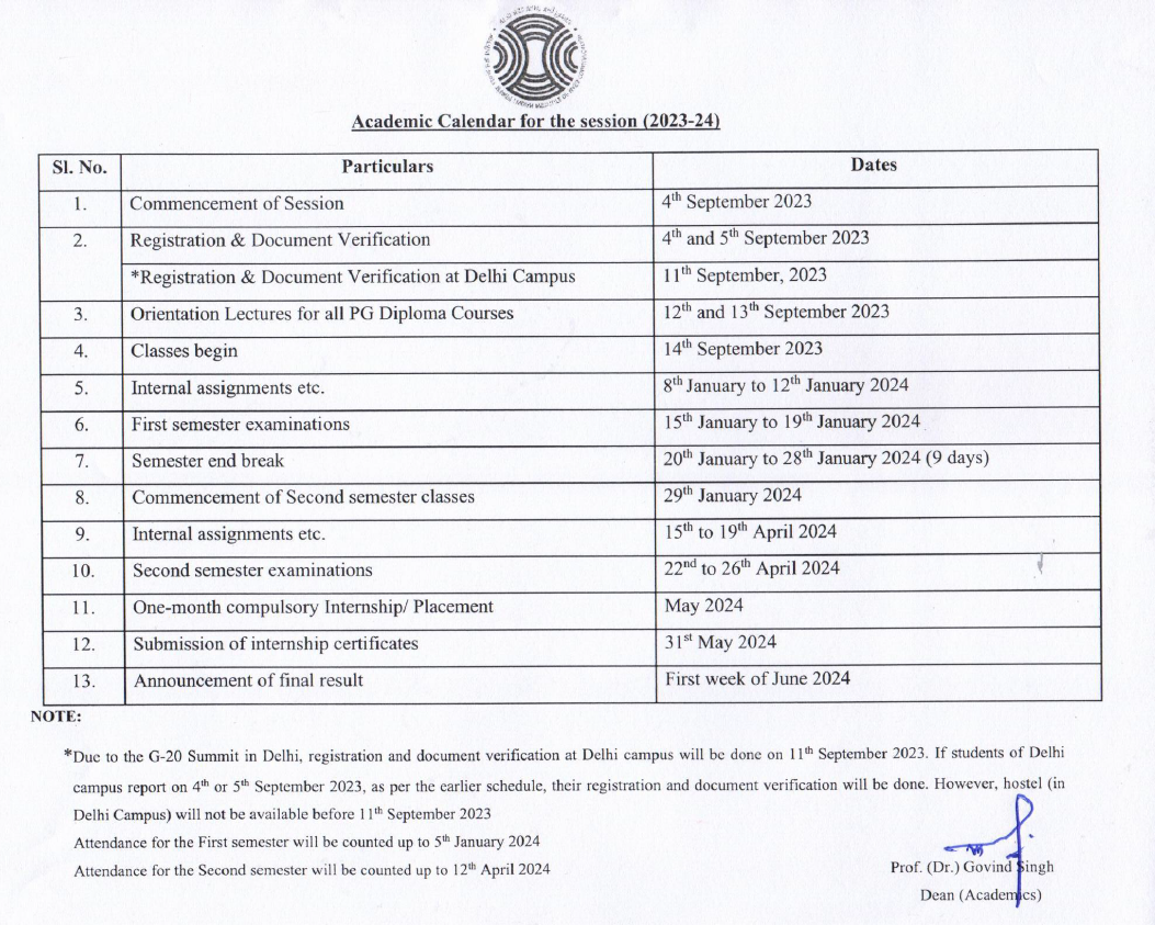 Academic Calendar | IIMC